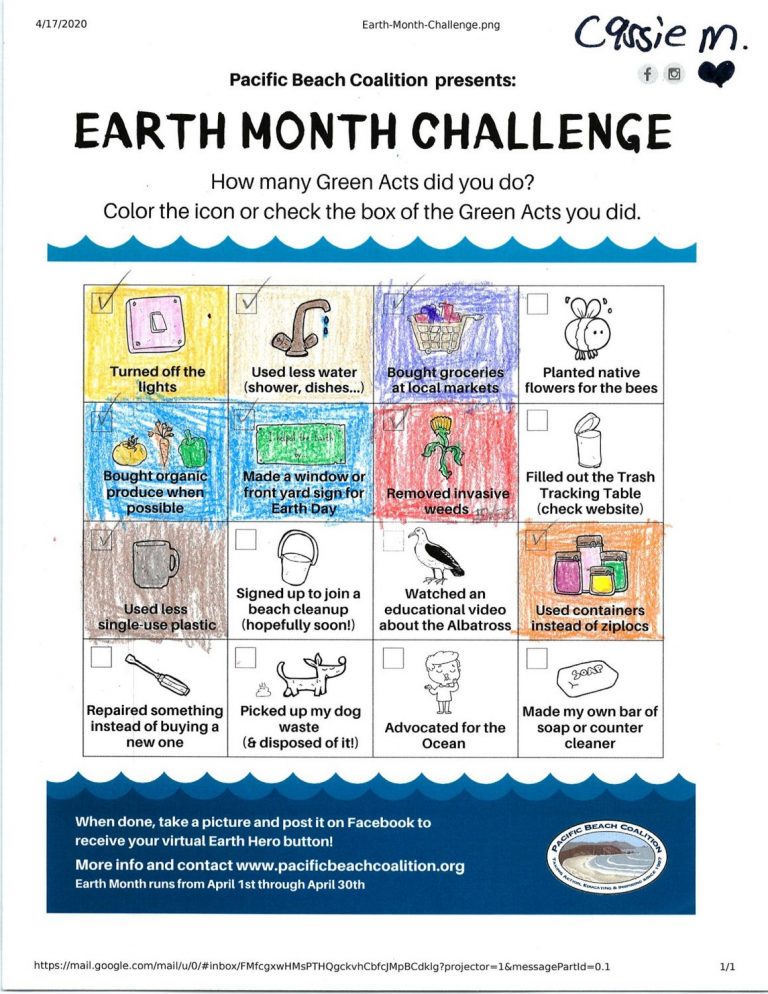 Earth Month Challenge 2020 Results - Pacific Beach Coalition